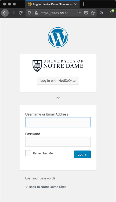 Logging in with Okta | Notre Dame Sites